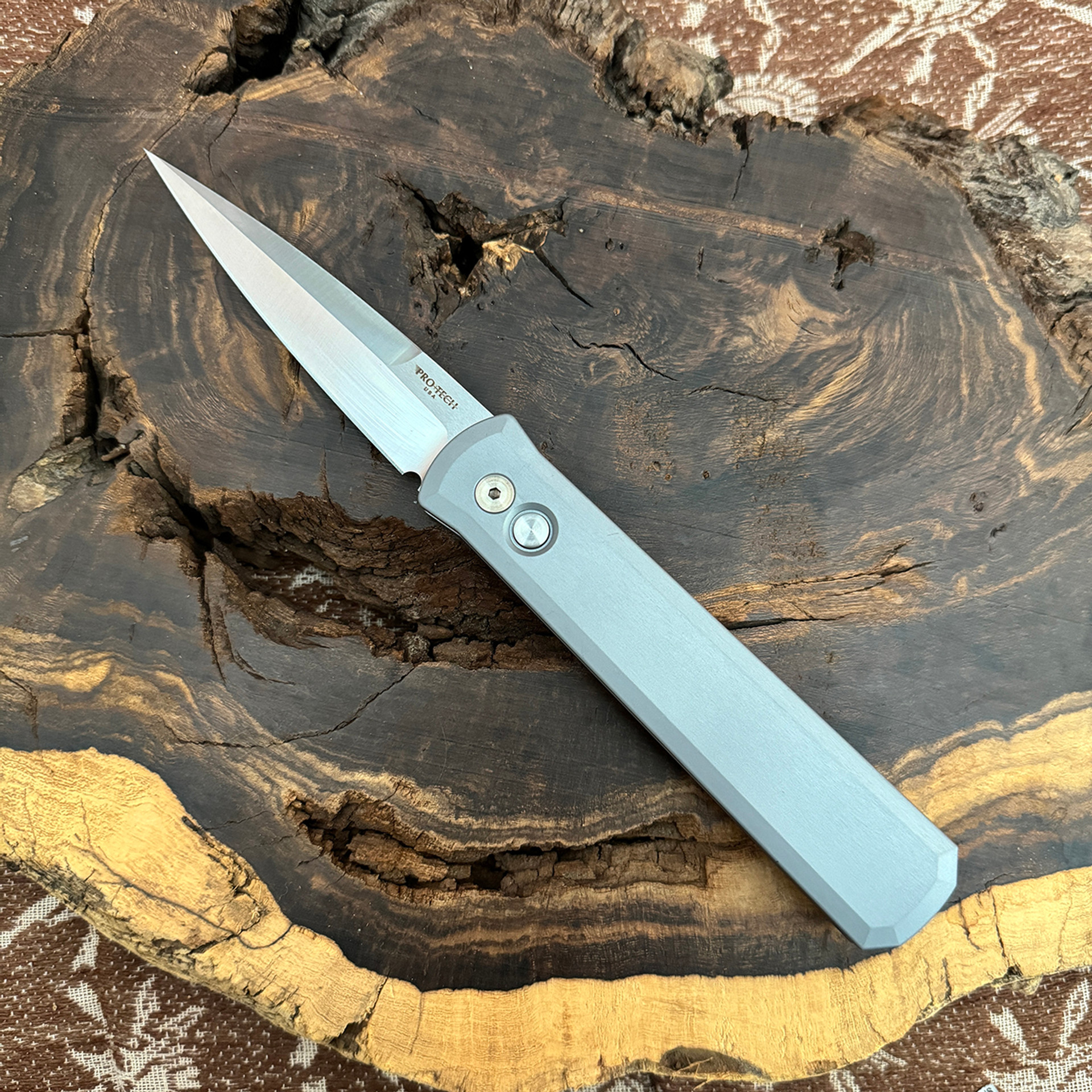 Pro Tech Godfather Solid Grey Handle Satin Blade 921 Satin Grey