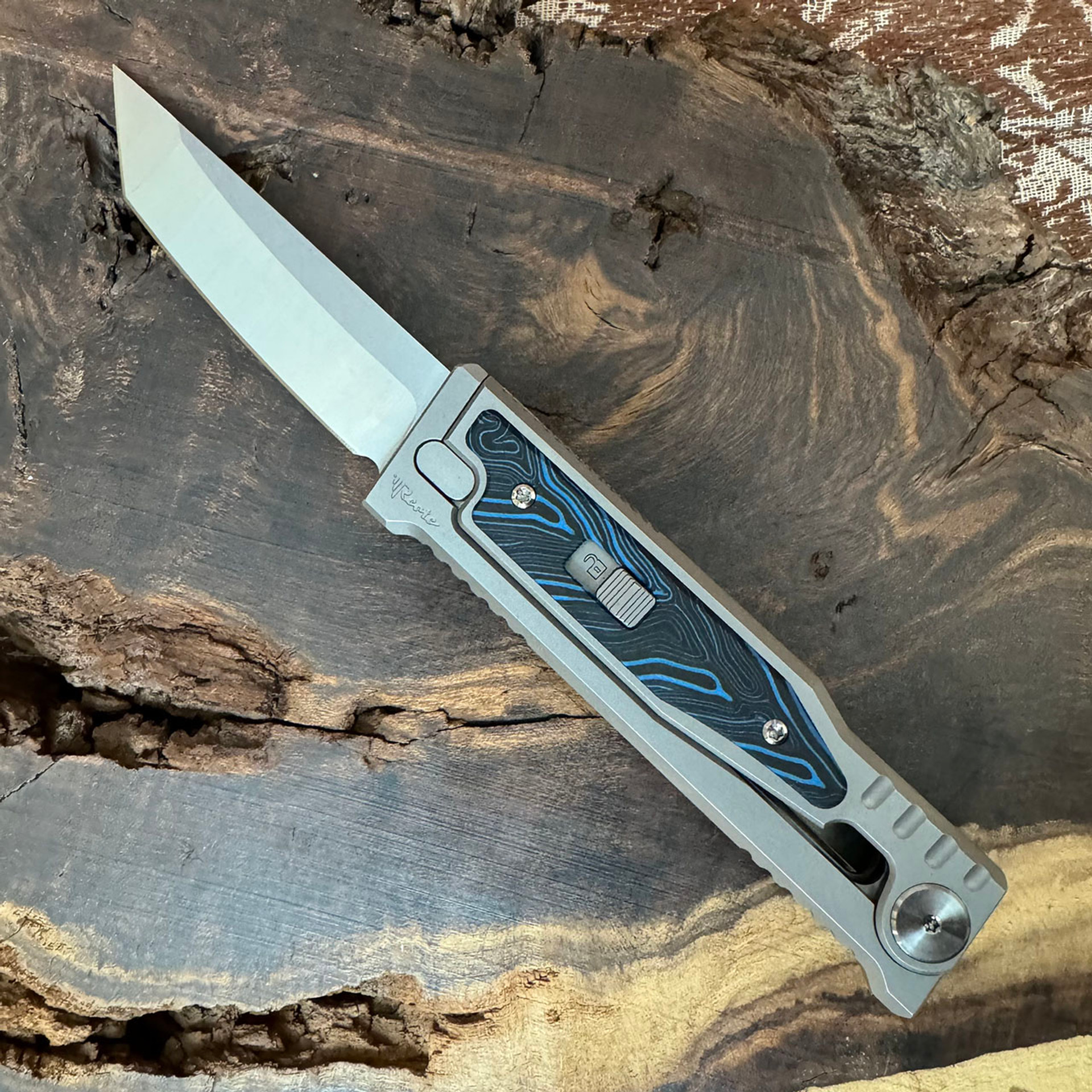Reate Exo M Te Gravity Knife Titanium Handle W Blue Black G10