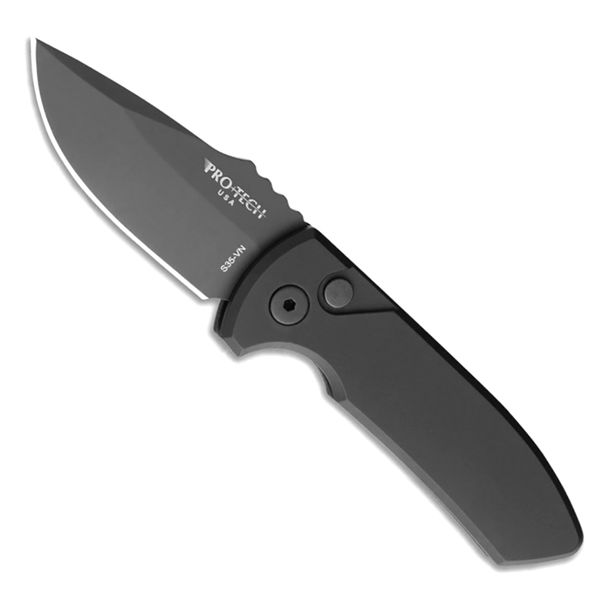 Pro-Tech Les George SBR Left Handed Solid Black Handle DLC Blade LG403-LH | American Edge Knives