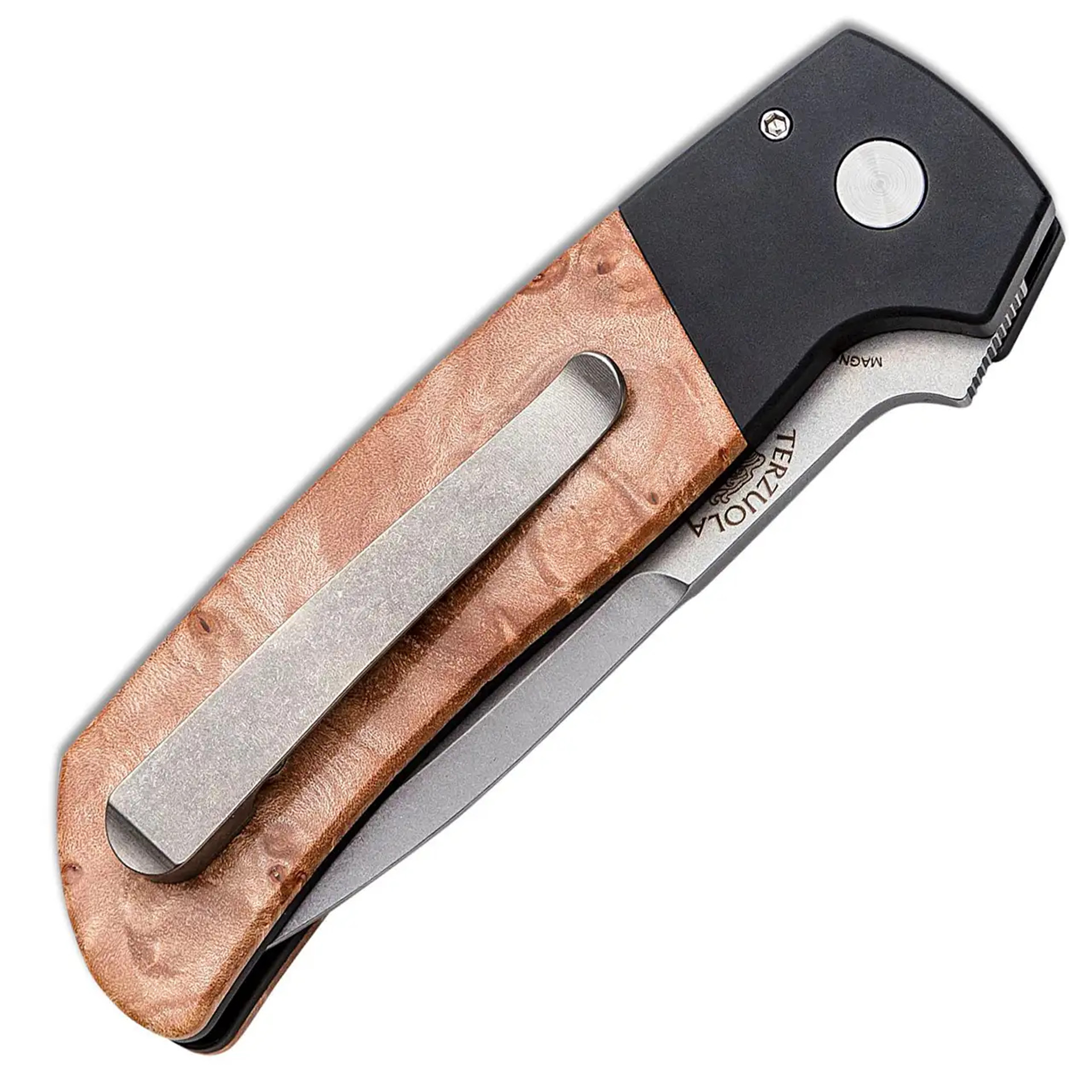 Pro Tech Terzuola Atcf Auto Black Handle W Maple Burl Wood Inlays