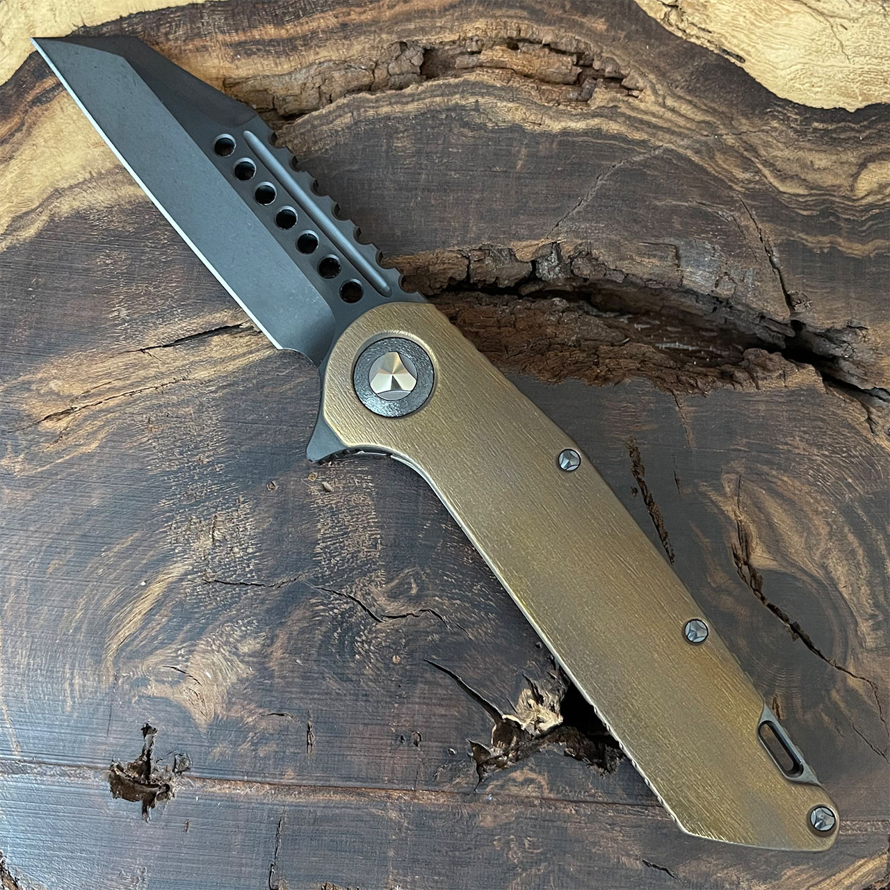 Marfione Custom Warhound Frame Lock Flipper Barked Bronze Titanium ...