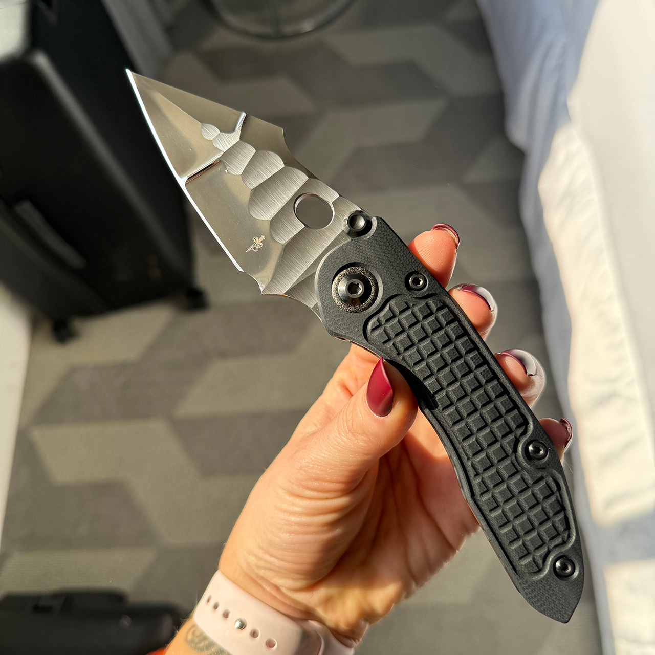Marfione Custom Borka Stitch G10 Frag Top Handle Scale Flamed Titanium ...