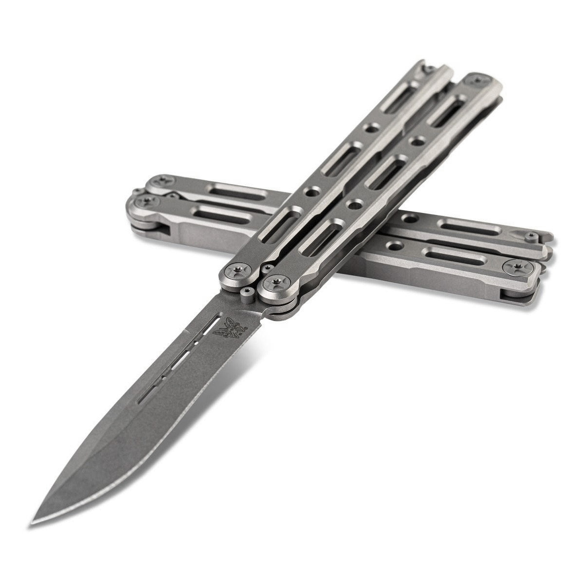 Benchmade Balisong Model 85 Drop Point Butterfly Milled Titanium Handle ...