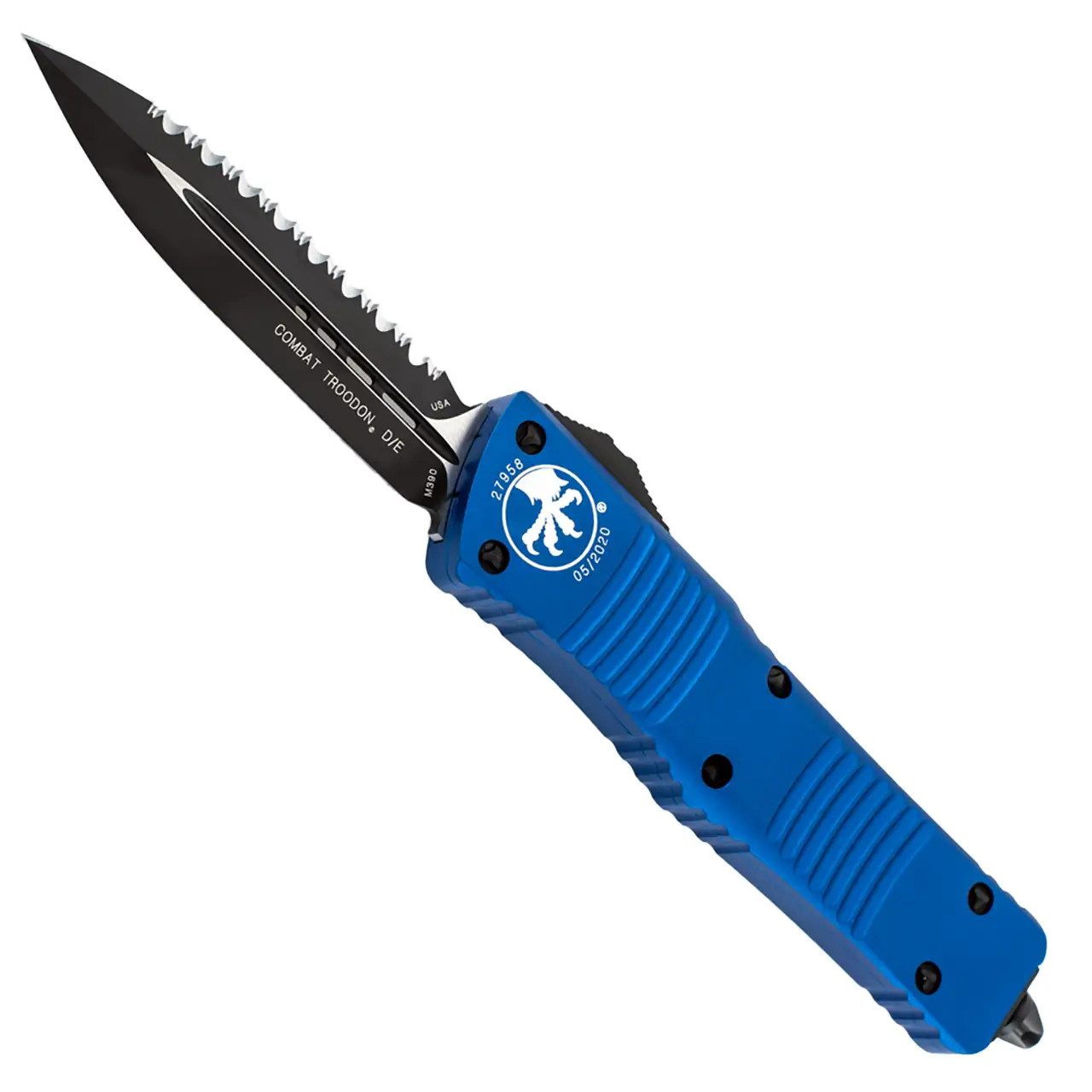 Microtech Combat Troodon D/E Blue Handle Black Full Serrated Blade 142 ...