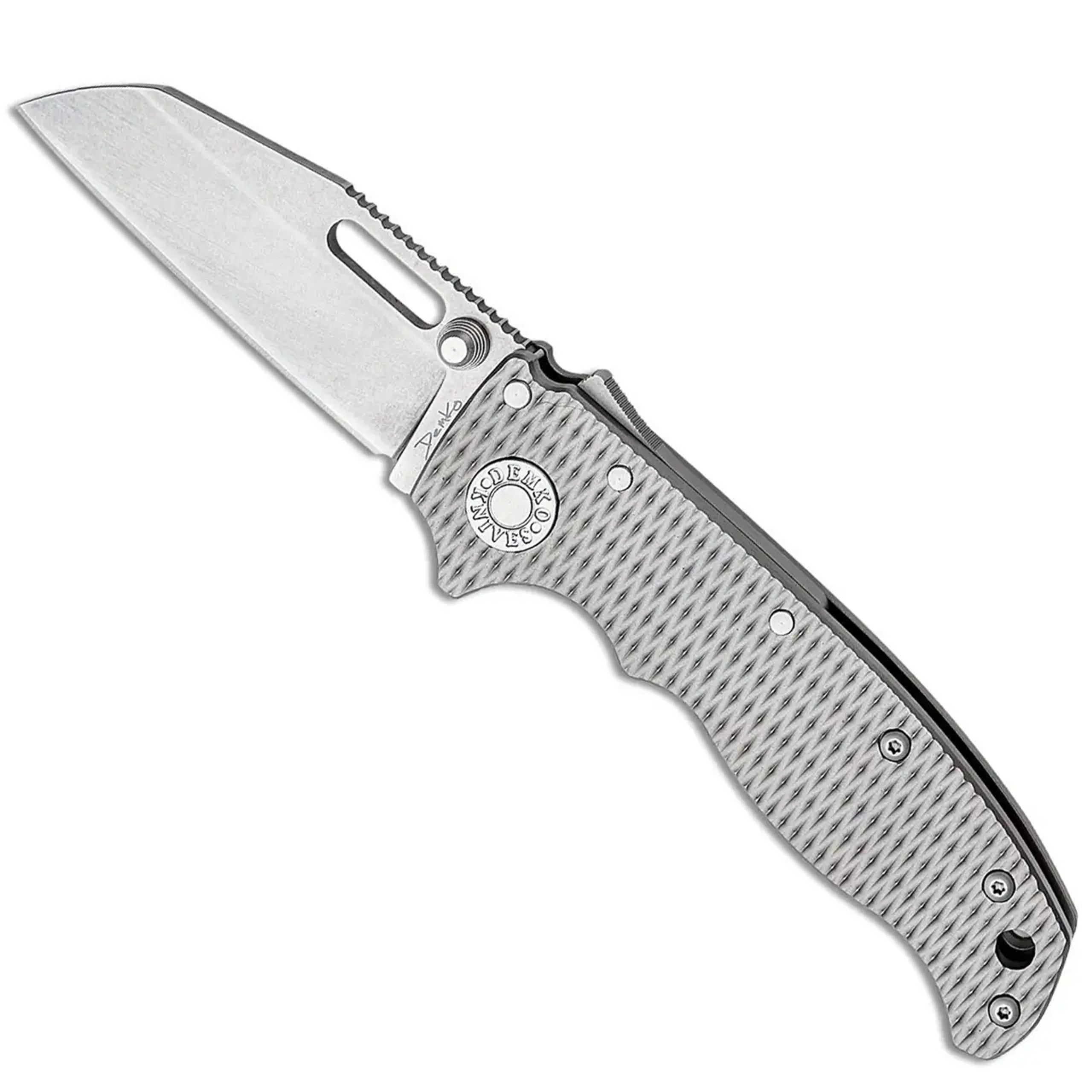Demko AD-20.5 Shark Lock Shark Foot Textured Titanium Handle Stonewash 3V Blade | American Edge ...