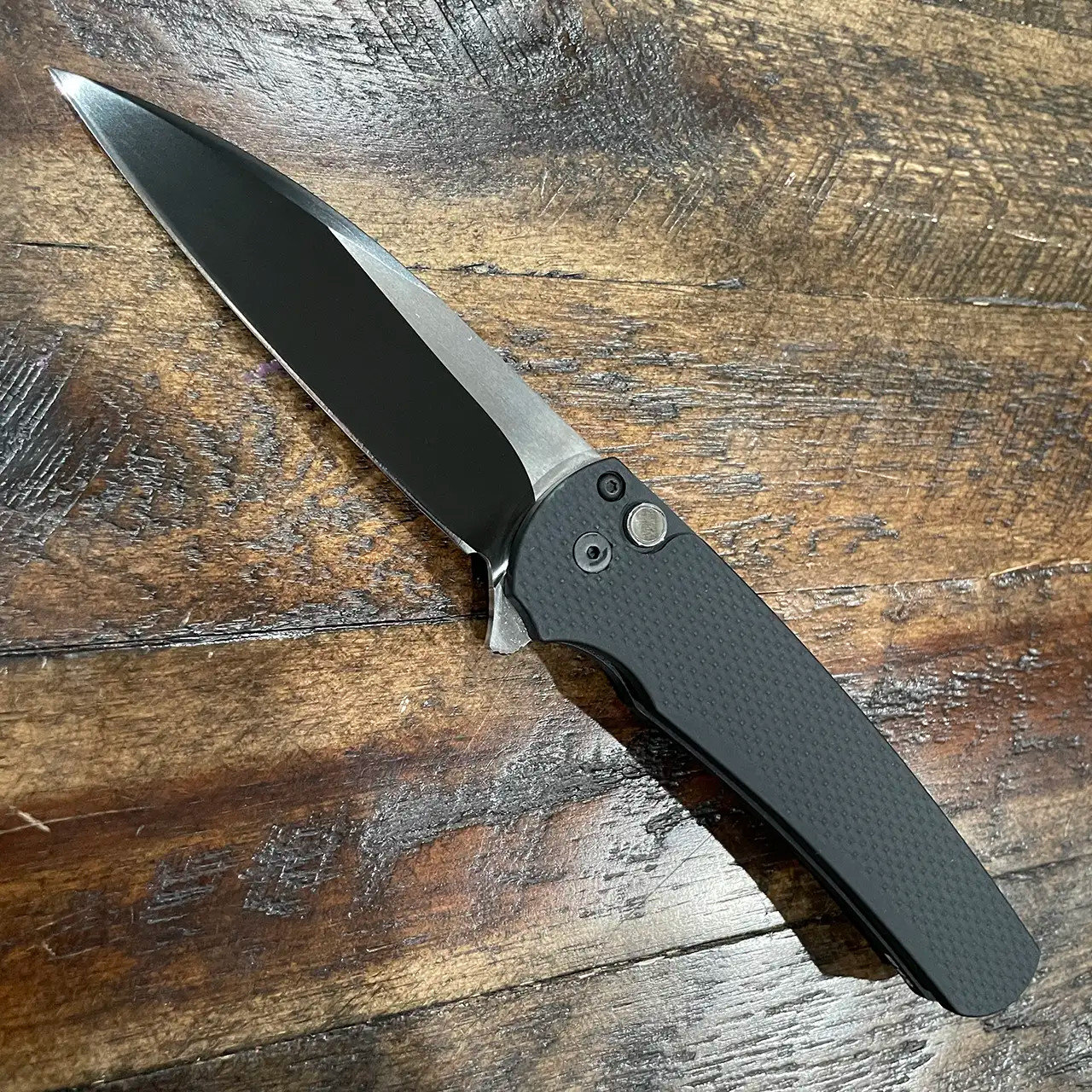 Pro-Tech Malibu Button Lock Flipper Wharncliffe Textured Black Handle ...