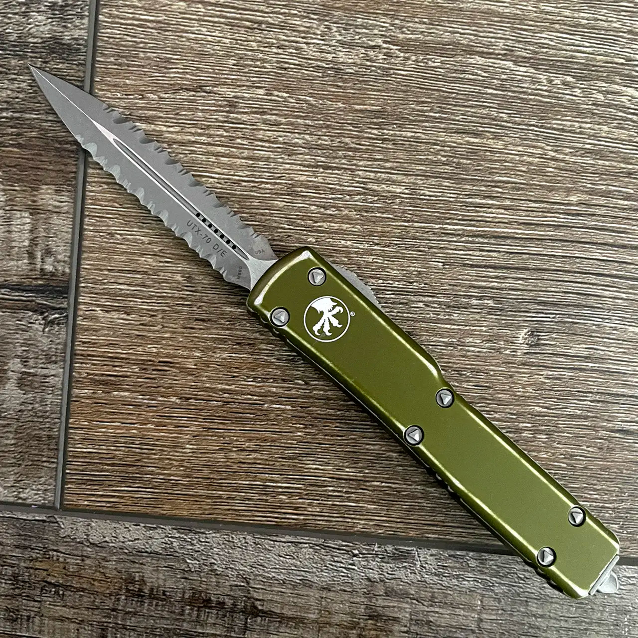 Microtech UTX-70 D/E Distressed OD Green Apocalyptic Double Full ...