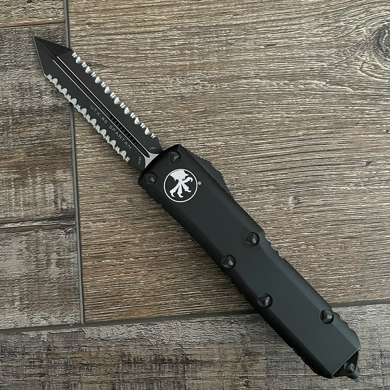 Microtech UTX-85 Spartan Black Tactical Double Full Serrated 230-D3T ...