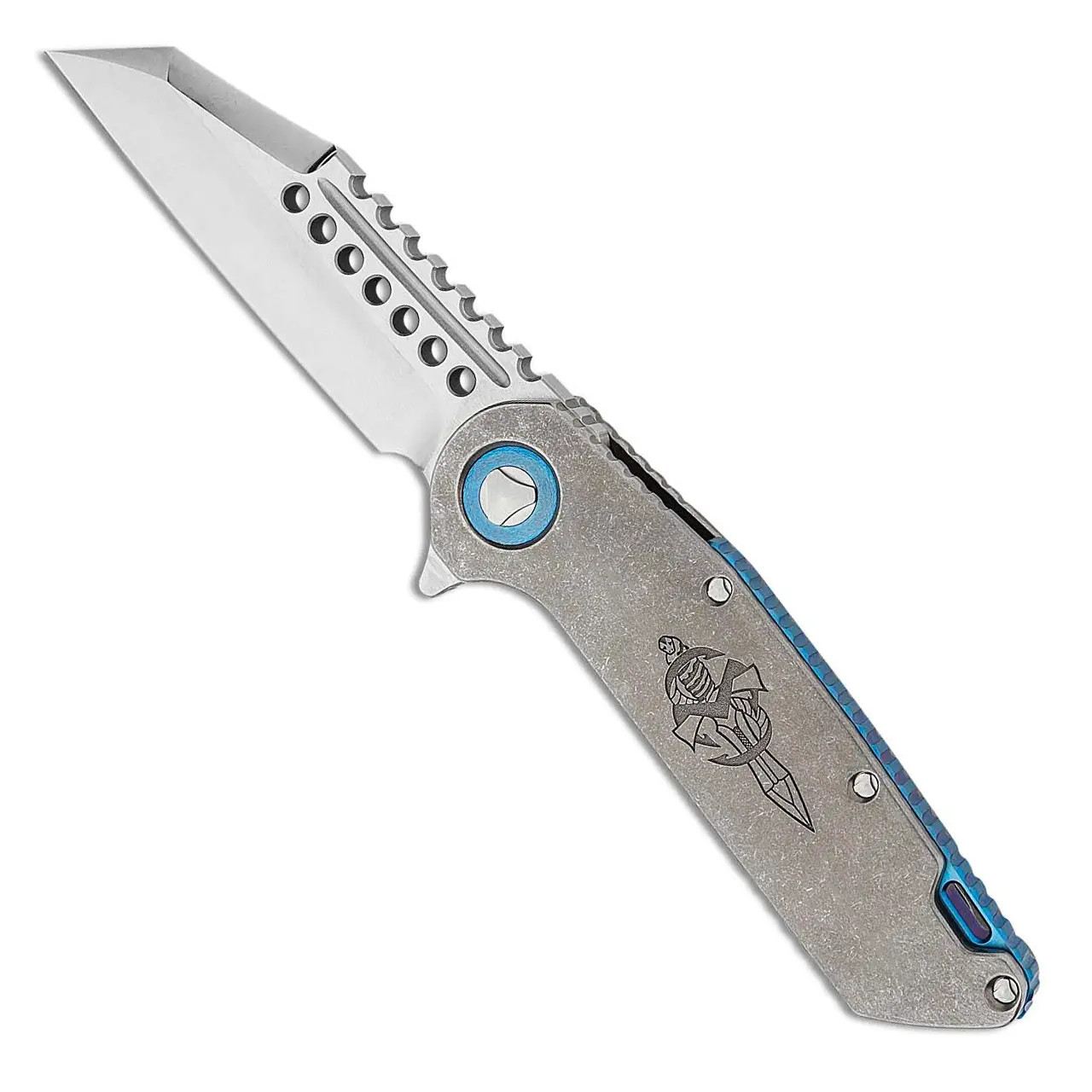 Marfione Custom Warhound Frame Lock Flipper Stonewash Titanium Handle w ...