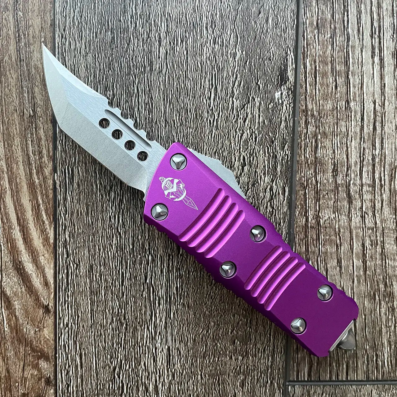 Microtech Mini Troodon Hellhound Violet Stonewash Standard Signature ...