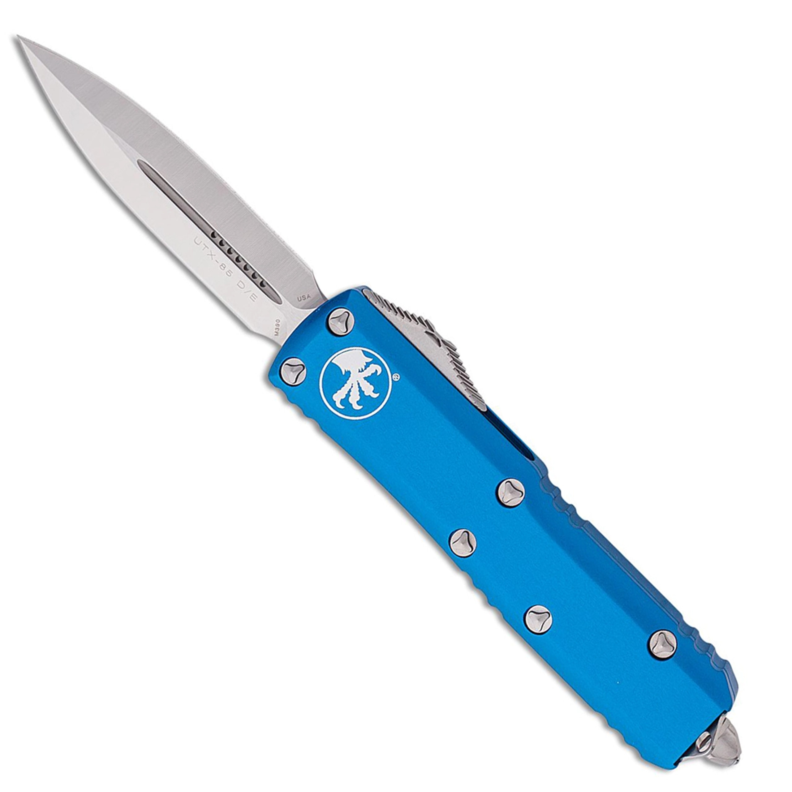 Microtech UTX-85 D/E Blue Satin Standard 232-4BL | American Edge Knives