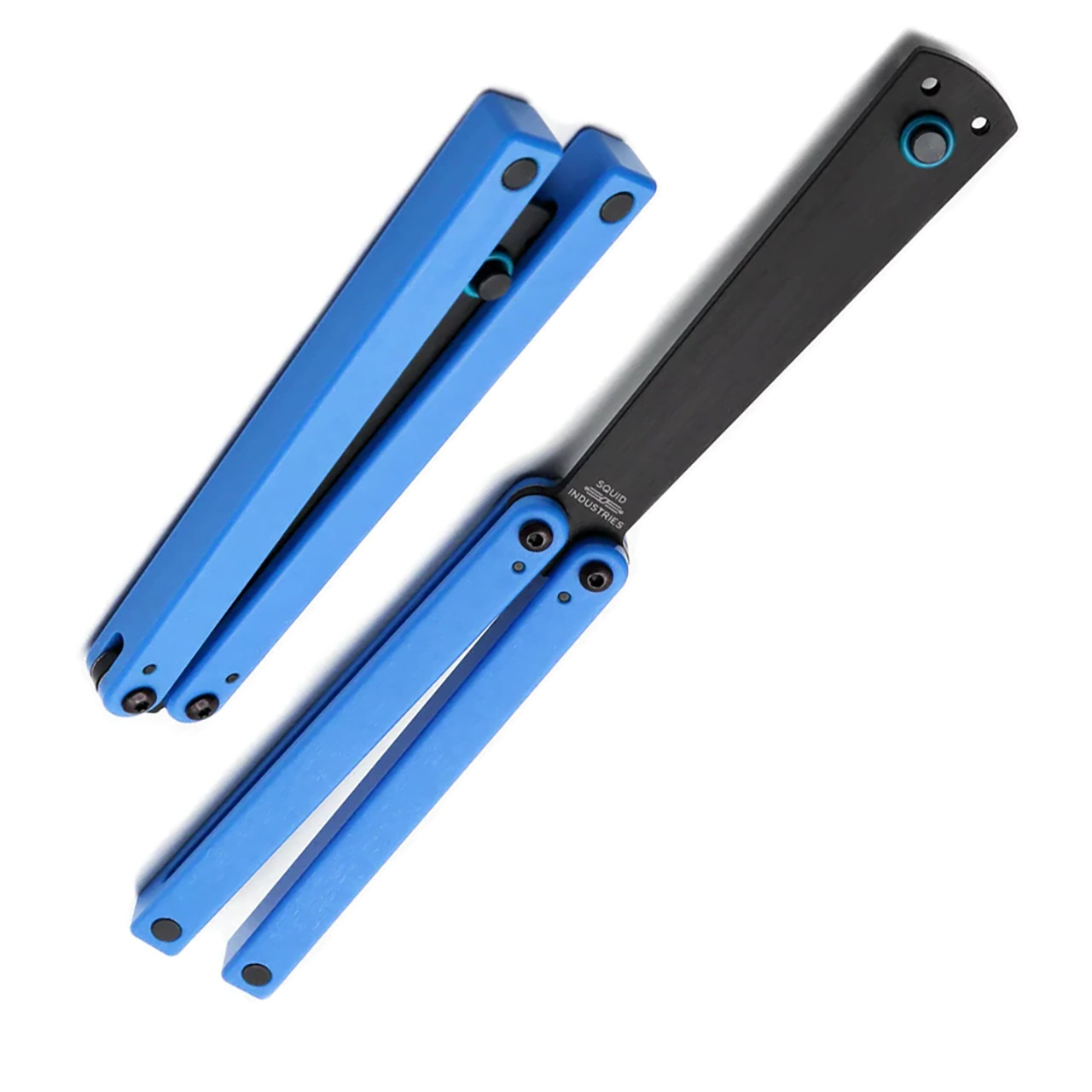 Squid Industries Squiddy-U Butterfly Balisong Trainer Blue Handle Black ...