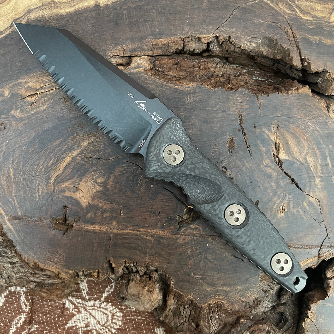 Microtech Socom Alpha Mini Warcom Carbon Fiber DLC Full Serrated 93M ...