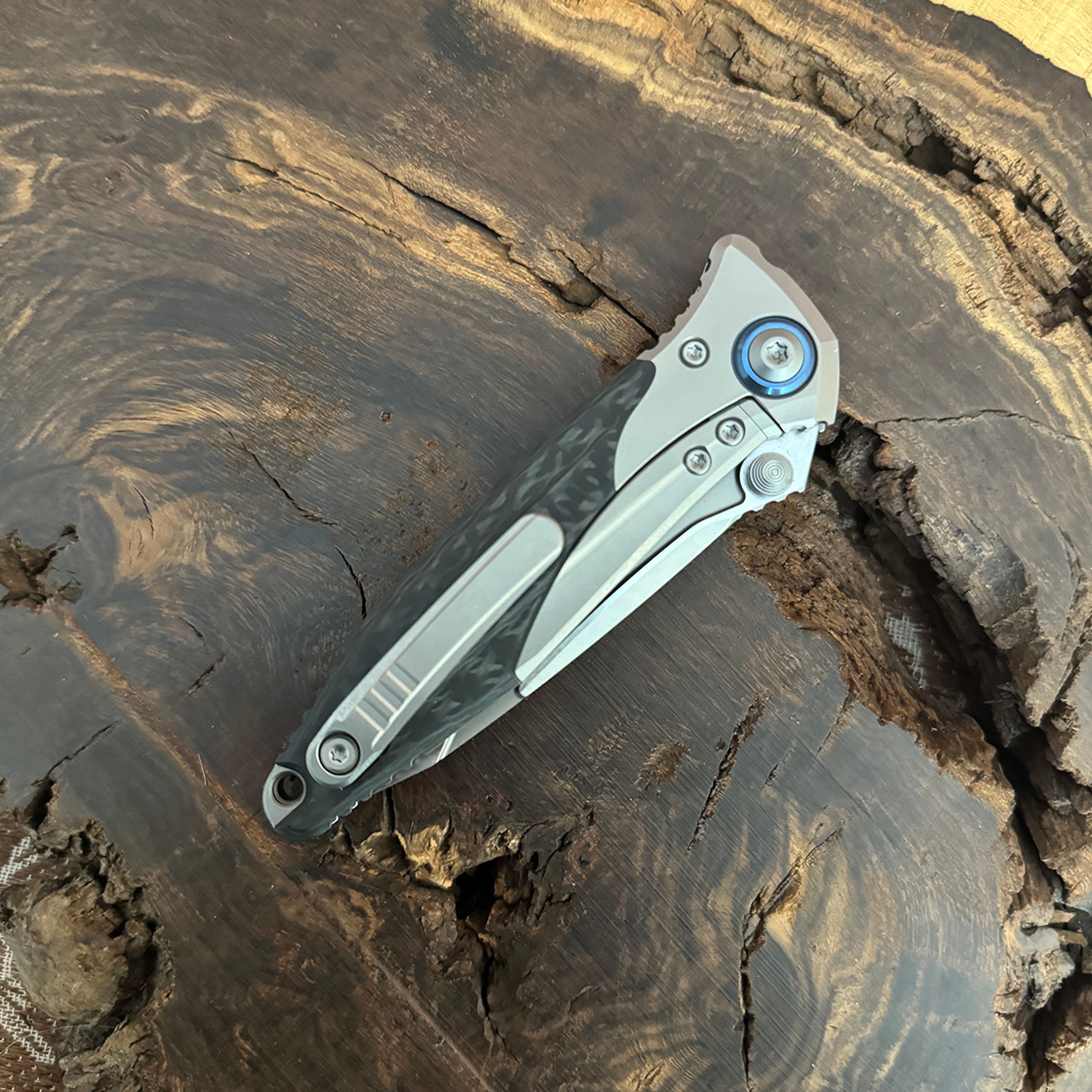 Microtech Socom Bravo Mini T/E Titanium Handle w/ Carbon Fiber Scales Bead Blast Standard Blade ...