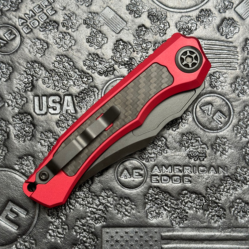 Heretic Knives Wraith V4 Auto Bowie Red Handle Carbon Fiber Inlay Black