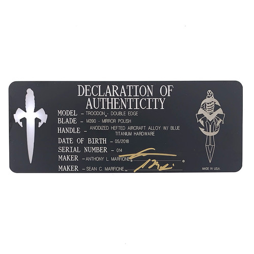 Marfione Custom Troodon De Mirror Polish Hefted Alloy W Blue Ti Hw