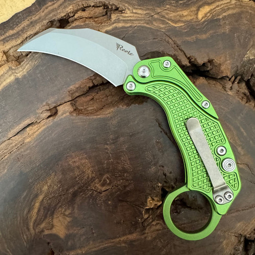 Reate Knives Exo K Button Lock Karambit Gravity Knife Green Aluminum