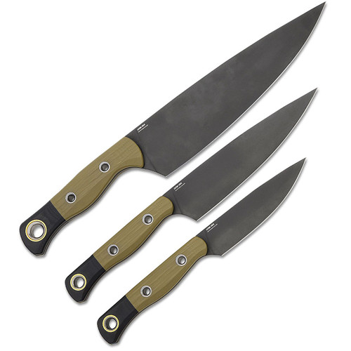 Benchmade 3 Piece Kitchen Knife Set OD Green G10 Handles Black Blades ...
