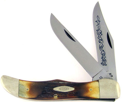 Case XX Two Blade Folding Hunter Blue Scroll Stag 5265SAB | American ...