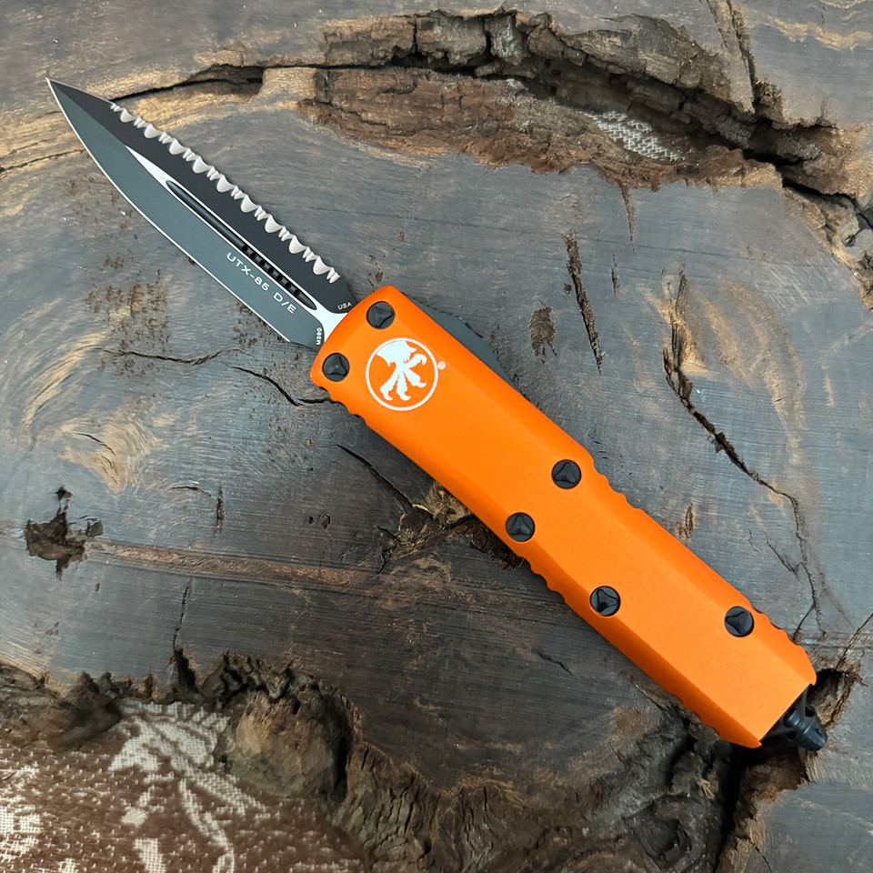 Microtech UTX-85 D/E Orange Full Serrated 232-3OR | American Edge Knives