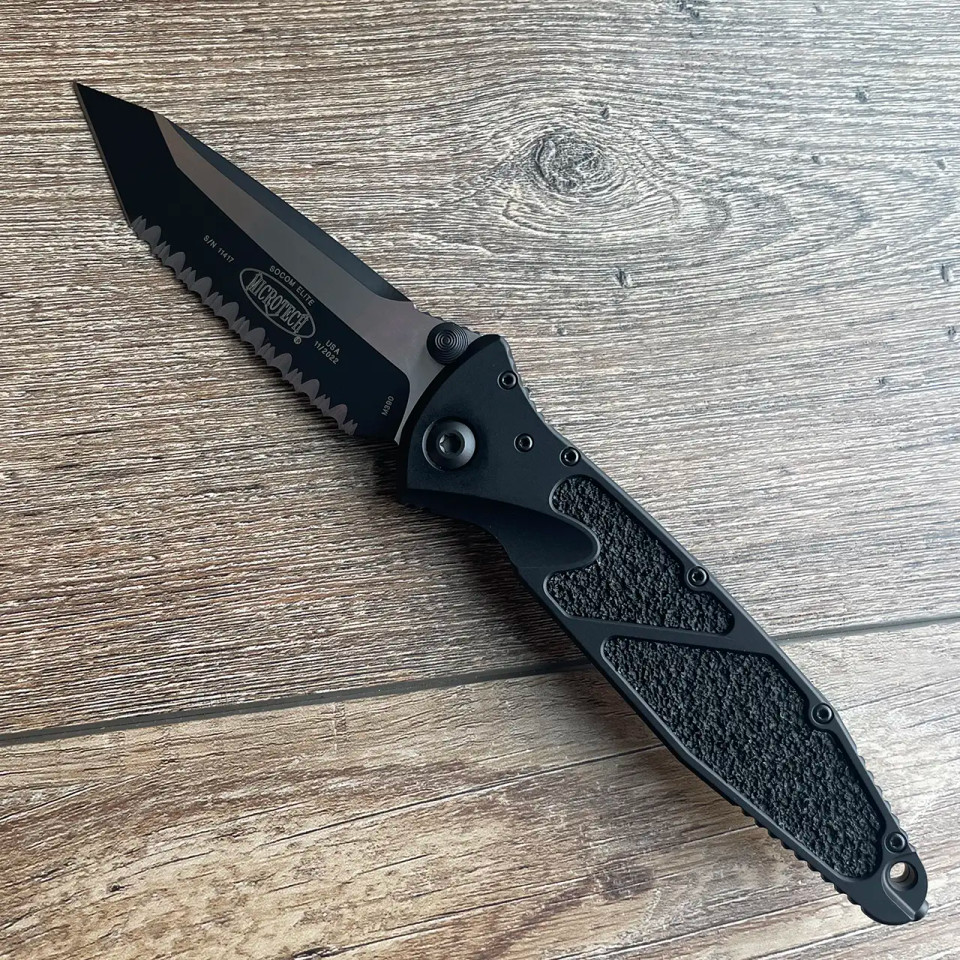 Microtech Socom Elite Manual T/E Black Tactical Full Serrated 161-3T ...