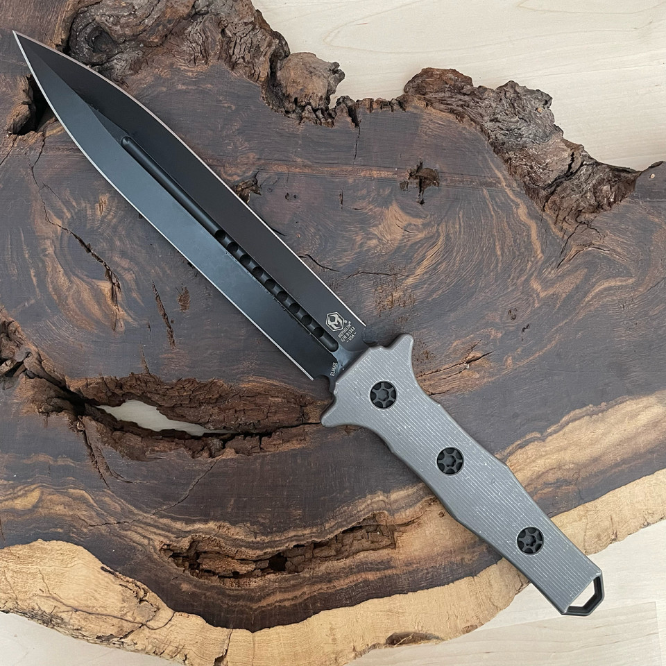 Heretic Knives Nephilim Fixed Blade D/E Dagger Battleworn Titanium ...