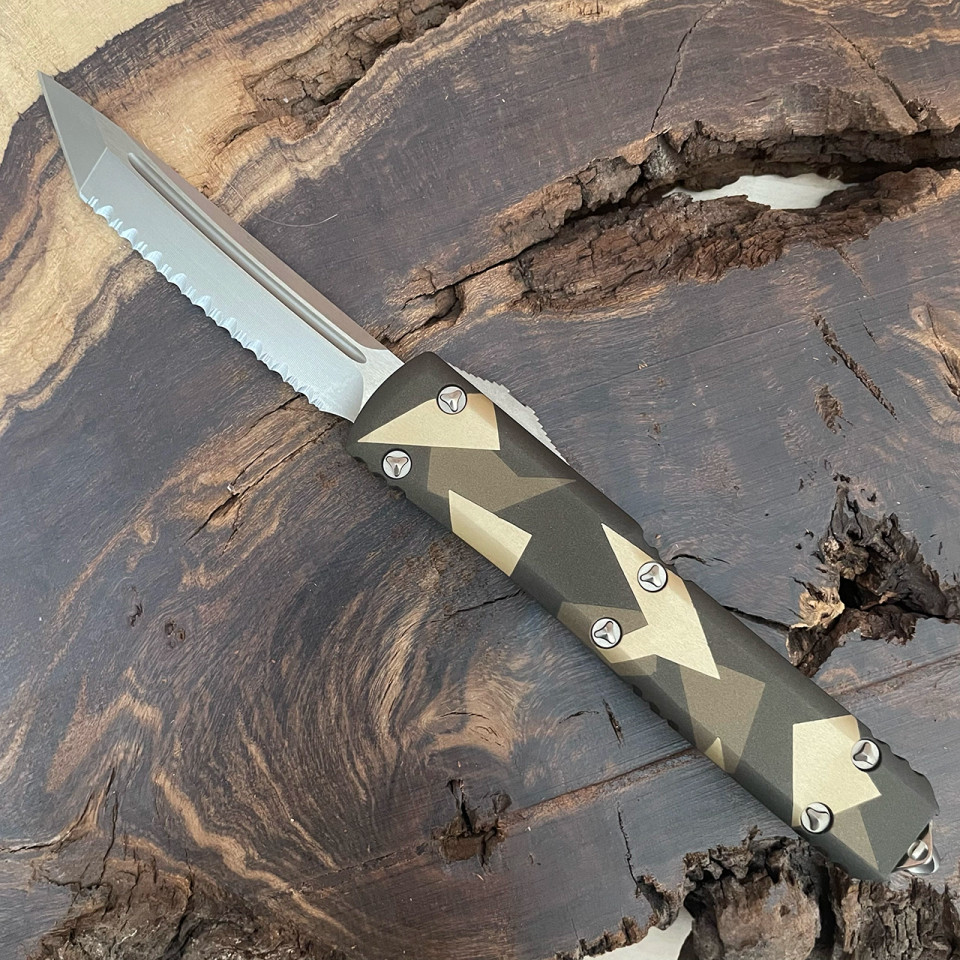Microtech Ultratech Te Geo Tan Camo Bronzed Low Polished Full Serrated