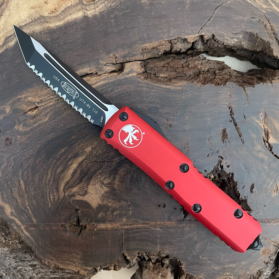 Microtech UTX-85 T/E Red Handle Black Full Serrated Blade 233-3RD ...