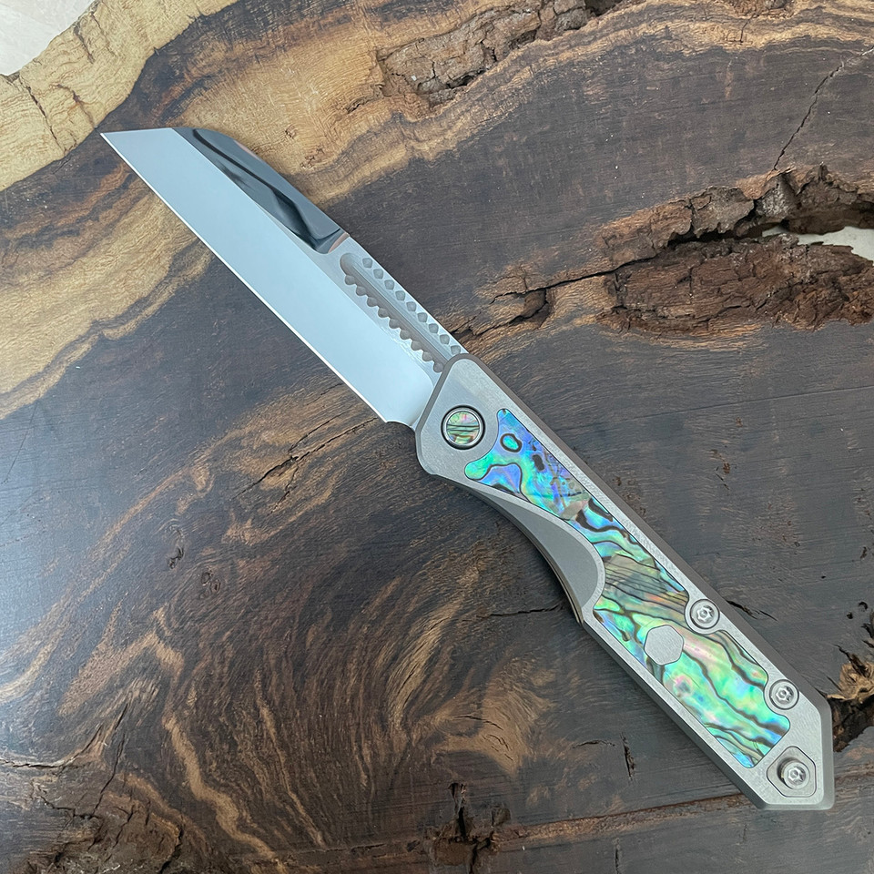 Heretic Knives Custom Jinn Slip Joint Titanium Handle w/ Abalone Inlays ...