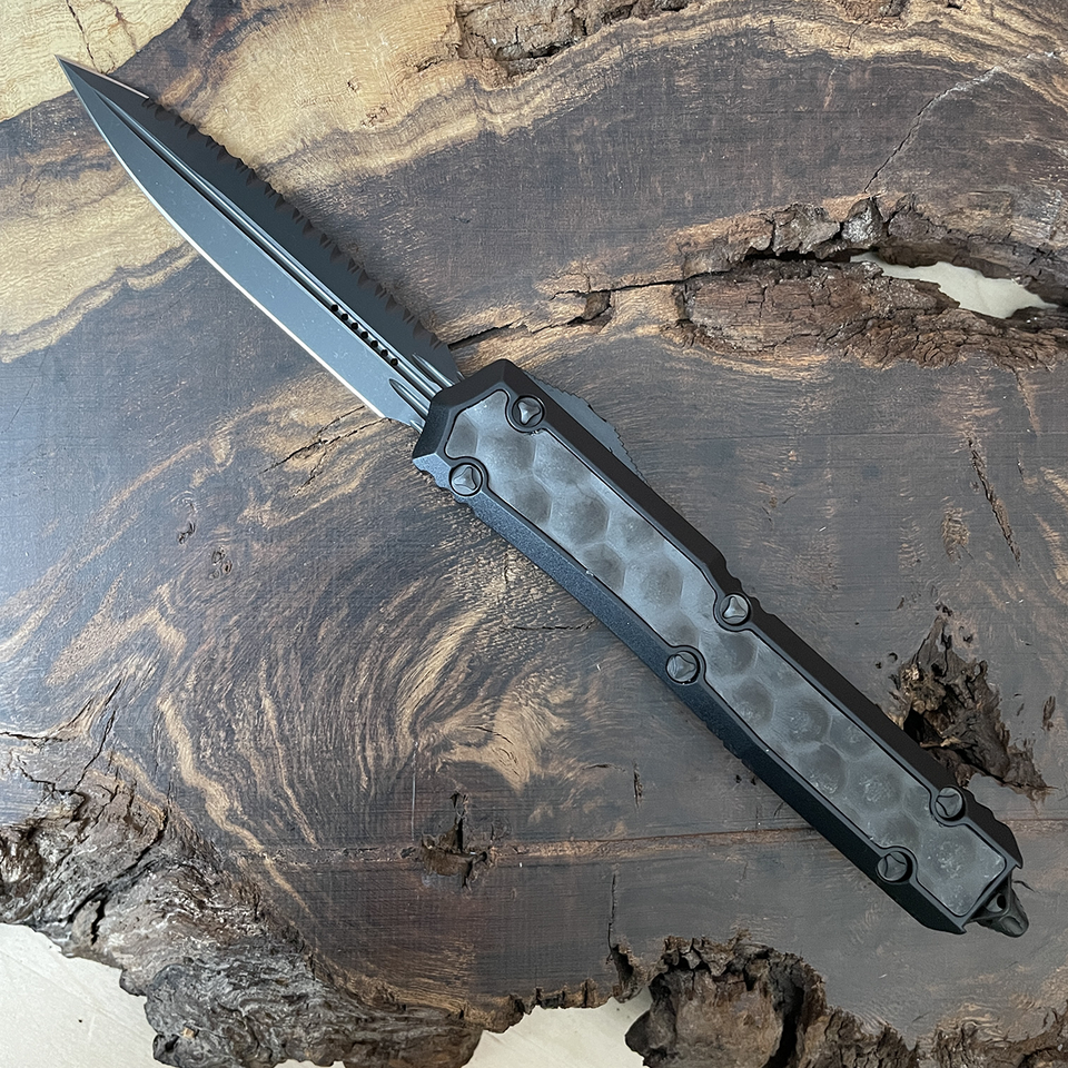 Microtech Makora D/E Shadow Black Handle w/ DLC Bubble Inlays DLC Full ...