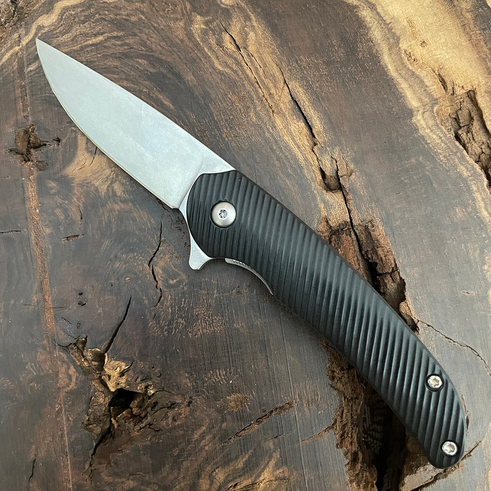 Peter Martin Mid-Tech BFF Flipper Black Micarta Hand Ground Stonewash ...
