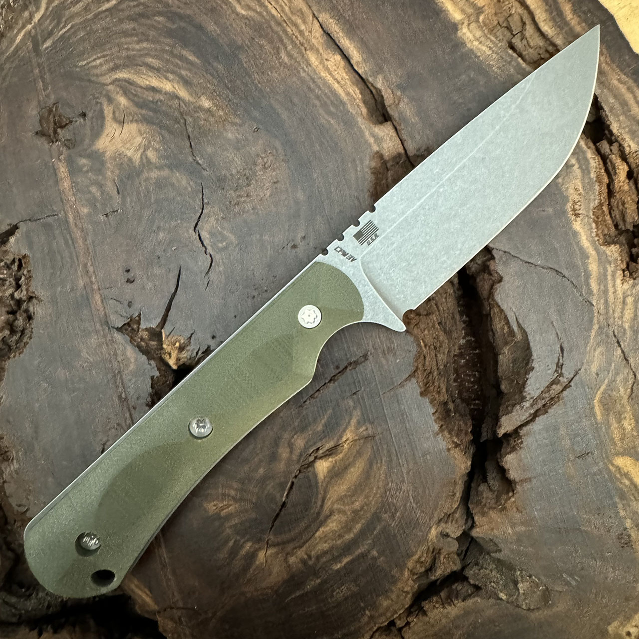 McNees Knives Ridge Runner OD Green G10 Handle Atomic Stonewash Drop ...