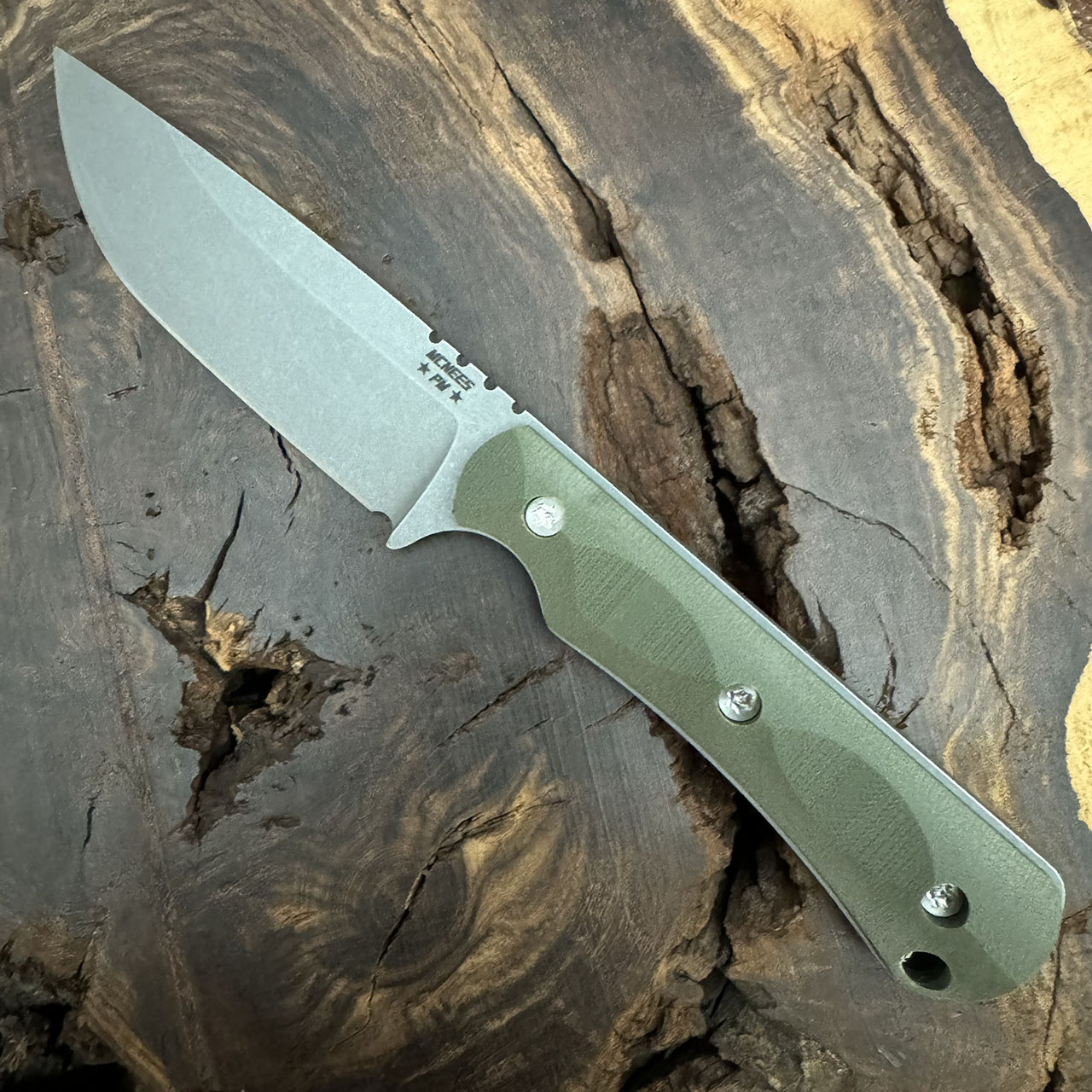 McNees Knives Ridge Runner OD Green G10 Handle Atomic Stonewash Drop ...