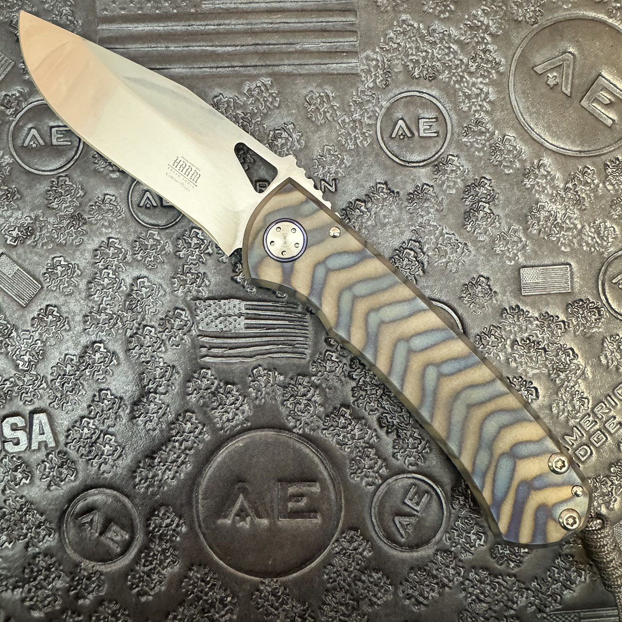 Harm Edged Tools Custom Resistor Frame Lock Flamed Titanium Handle Hand ...