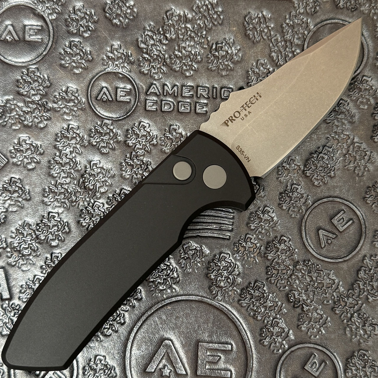 Pro-Tech Les George SBR Left Handed Solid Black Handle Stonewash Blade LG401-LH | American Edge ...