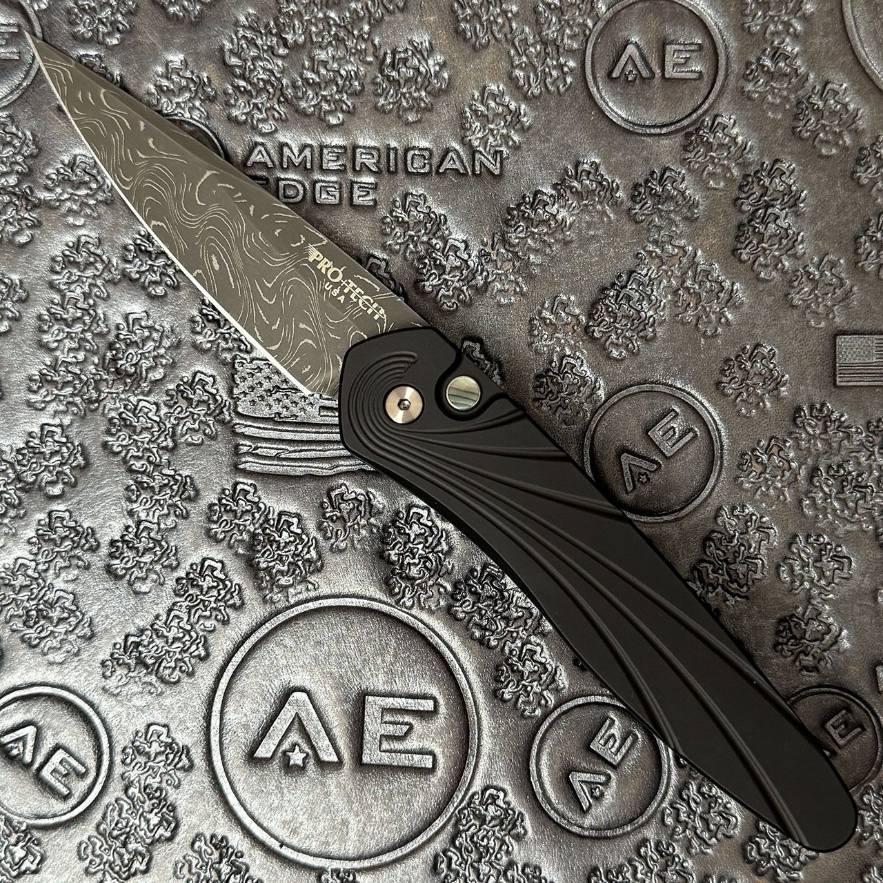 Pro-Tech Newport 3D Wave Black Handle Chad Nichols Damascus Blade ...