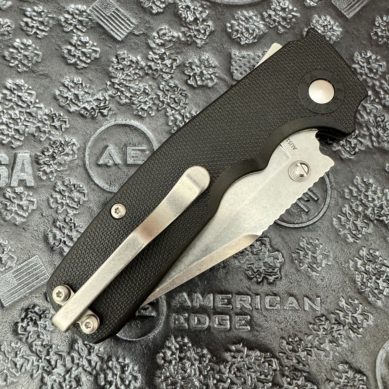 Demko Shark Cub Shark Lock Black Grivory Handle Stonewash Clip Point AUS10A Blade | American ...