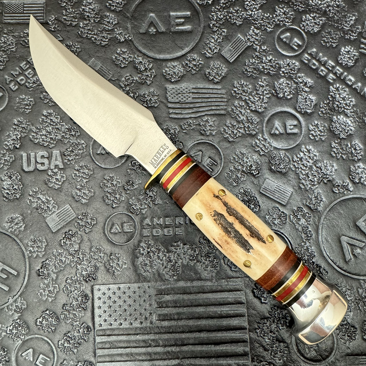 Marbles Bison Fixed Blade Leather Stag Leather Handles Satin Blade ...