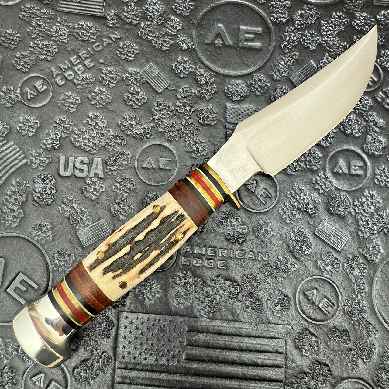 Marbles Bison Fixed Blade Leather Stag Leather Handles Satin Blade ...
