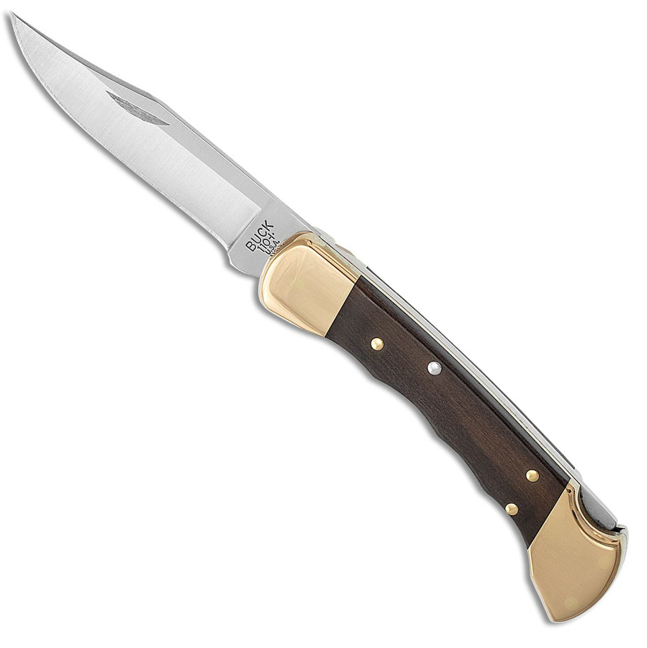 Buck 110 Folding Hunter Lock Back Finger Grooved Ebony Wood Handle Satin Blade 2538 | American ...