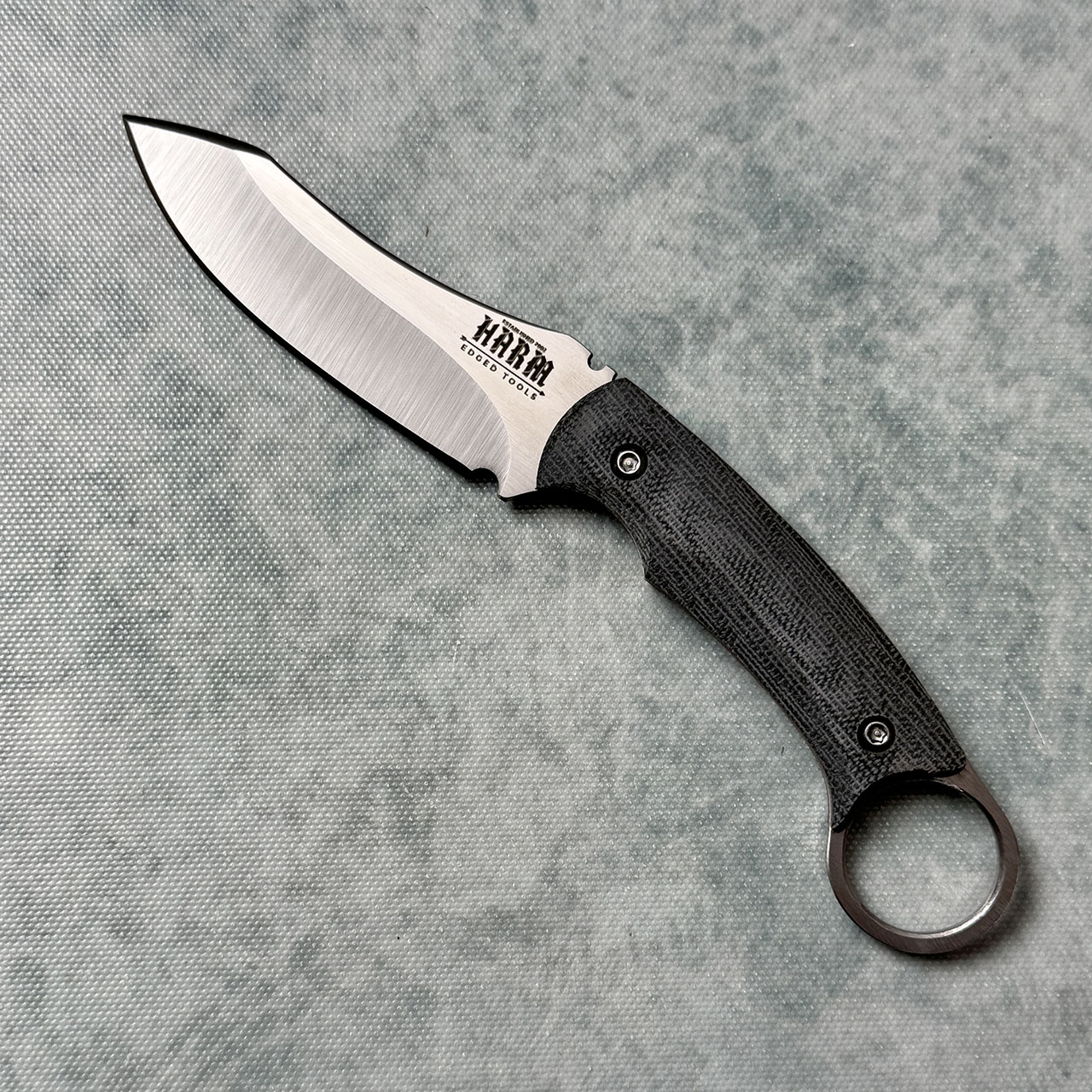 Harm Edged Tools Custom SD Ring Fixed Blade Black Canvas Micarta ...