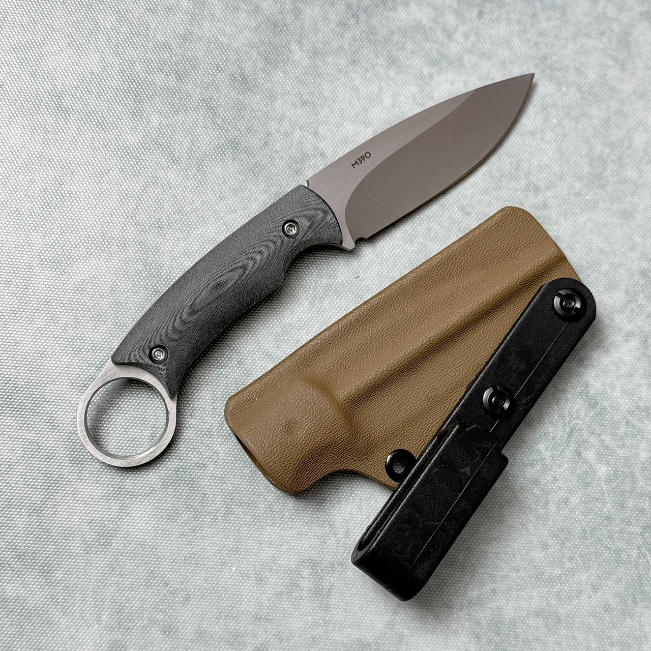 Harm Edged Tools Custom Utility Ring Fixed Blade Black Linen Micarta ...