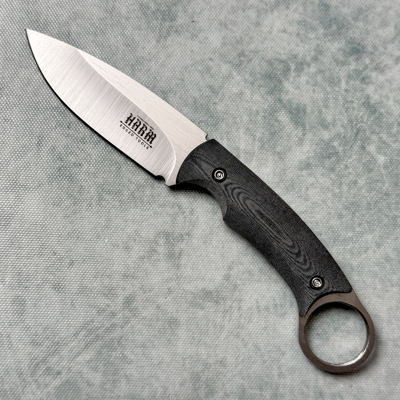 Harm Edged Tools Custom Utility Ring Fixed Blade Black Linen Micarta ...