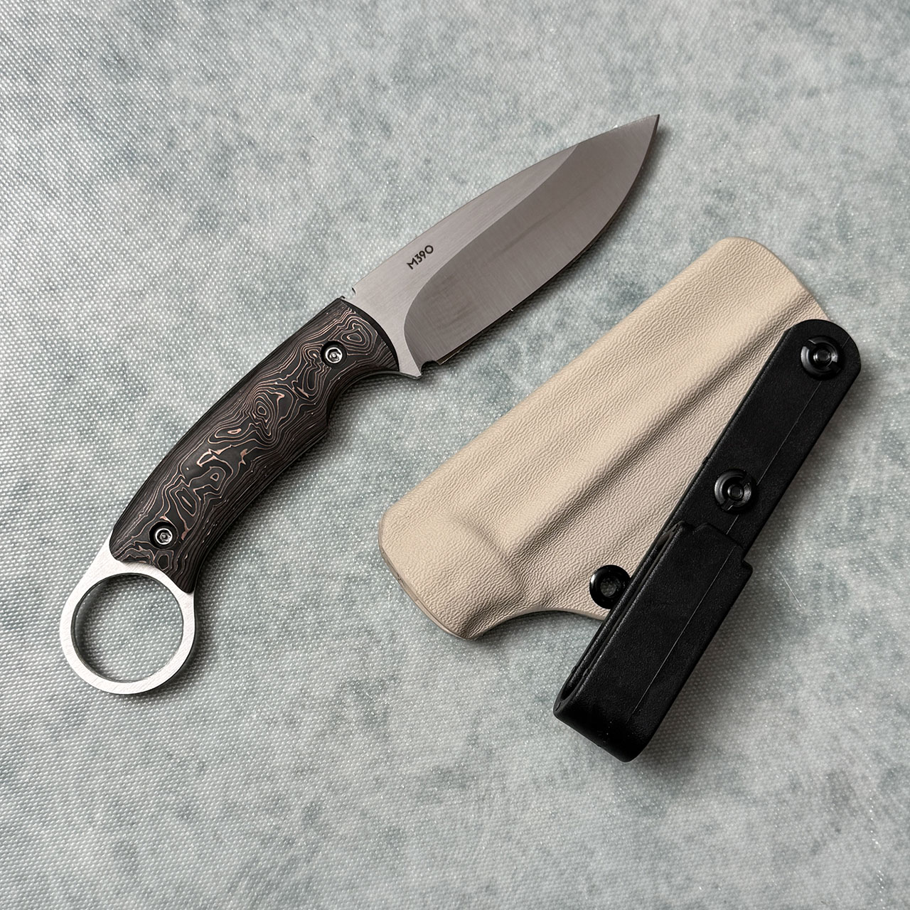 Harm Edged Tools Custom Utility Ring Fixed Blade Copper Carbon Fiber ...