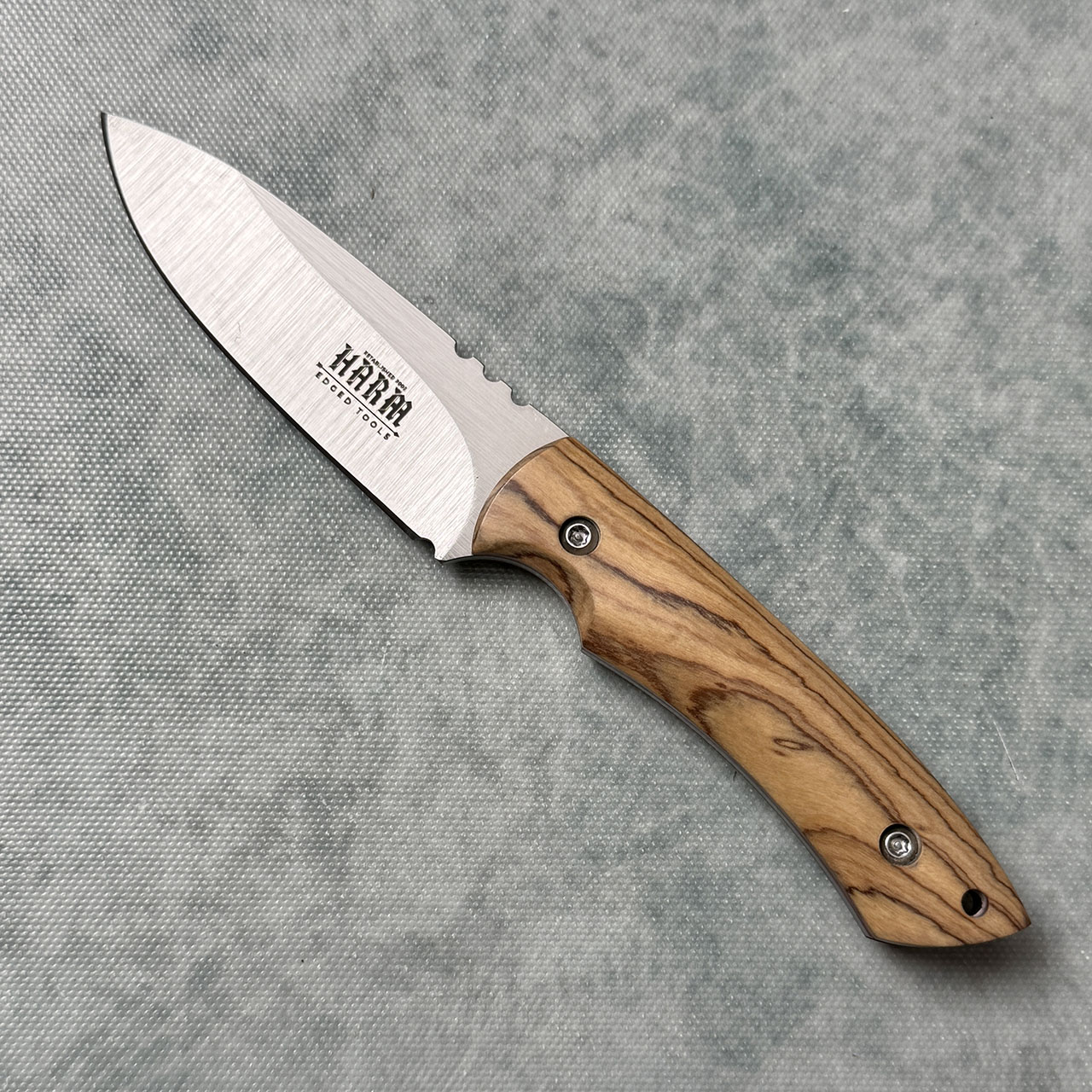 Harm Edged Tools Custom Micro XL Fixed Blade Olive Wood Handles Satin ...
