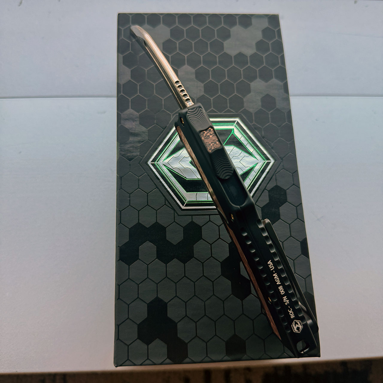 Heretic Knives Custom ROC Curved OTF Black Handle w/ Hammer Peened ...