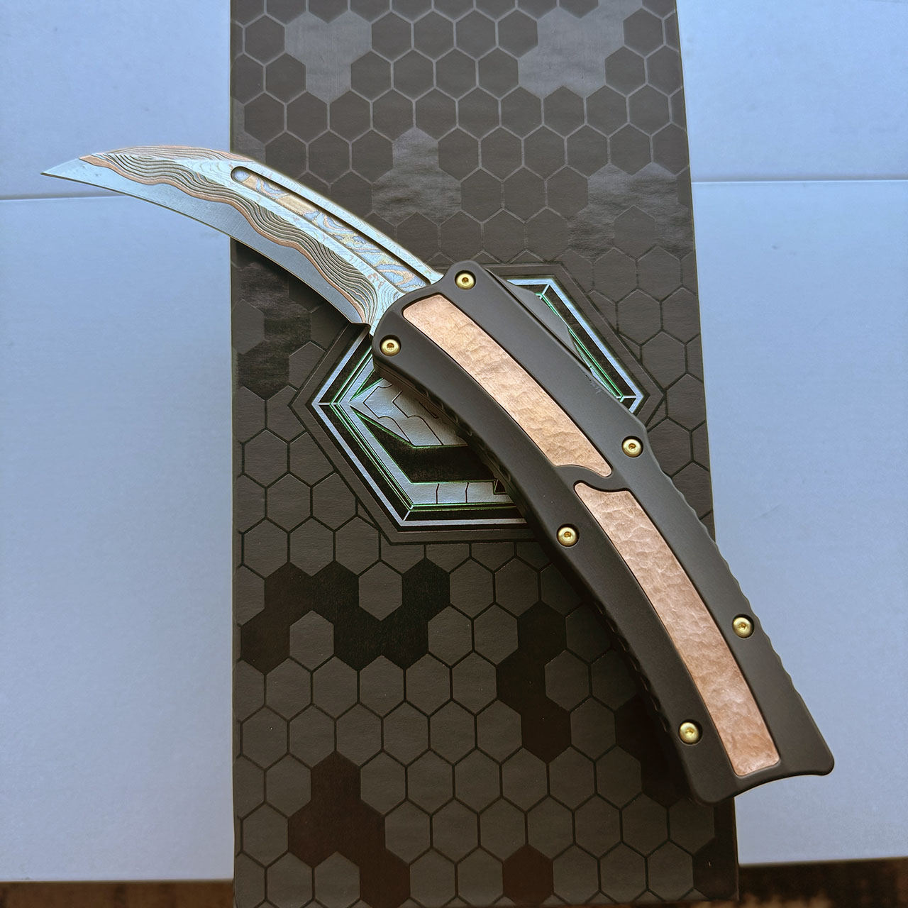 Heretic Knives Custom ROC Curved OTF Black Handle w/ Hammer Peened ...