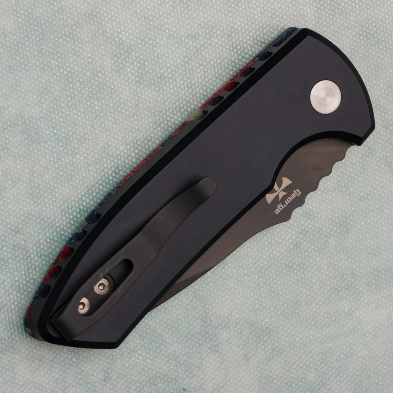 Pro-Tech Les George SBR Unique Micarta Top DLC Blade Pearl Button LG403 ...