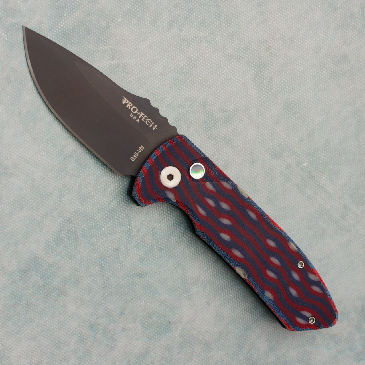 Pro-Tech Les George SBR Unique Micarta Top DLC Blade Pearl Button LG403 ...