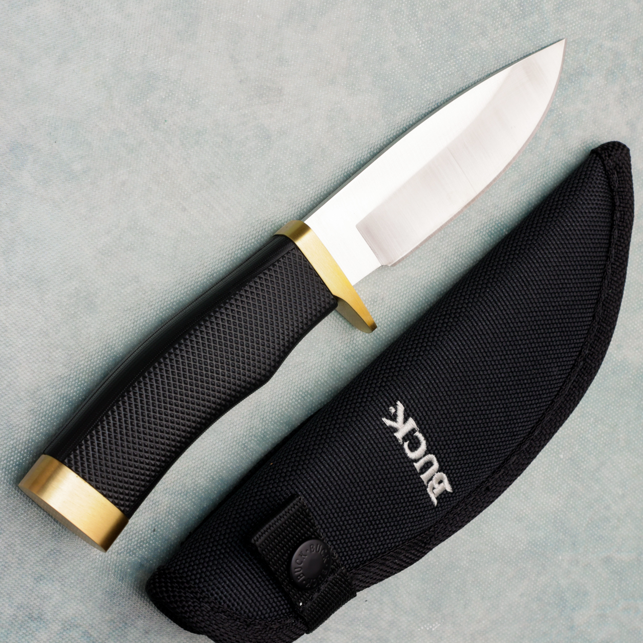 Buck 692 Vanguard Fixed Blade Rubber Handle w/ Brass Bolsters Satin ...